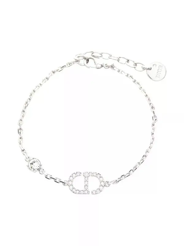 Dior Rhinestone Logo Charm Bracelet - Silver