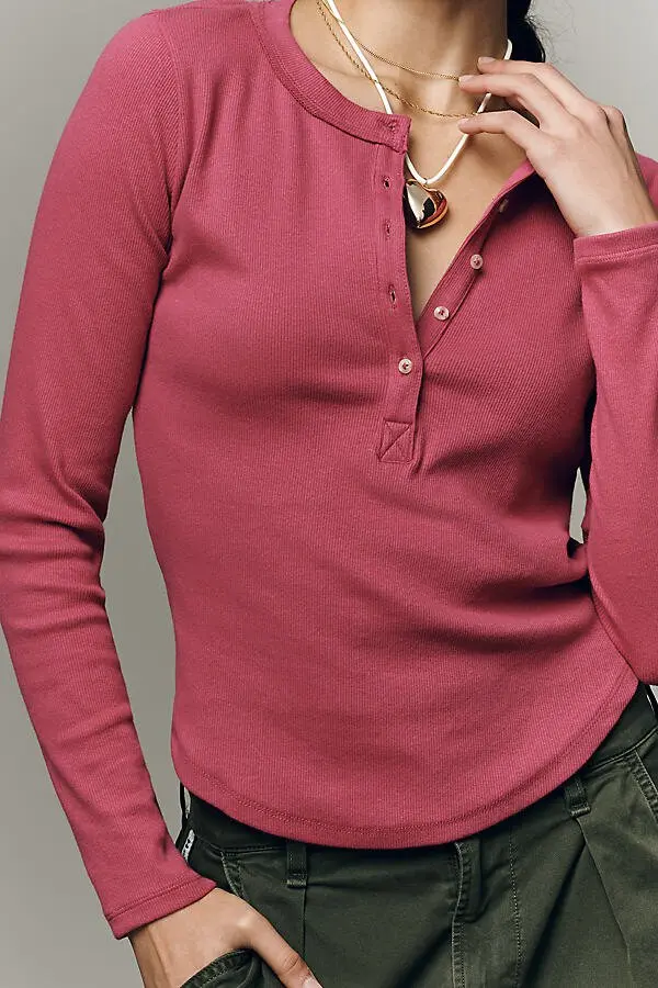 PILCRO Long-sleeve Henley Top - Rose