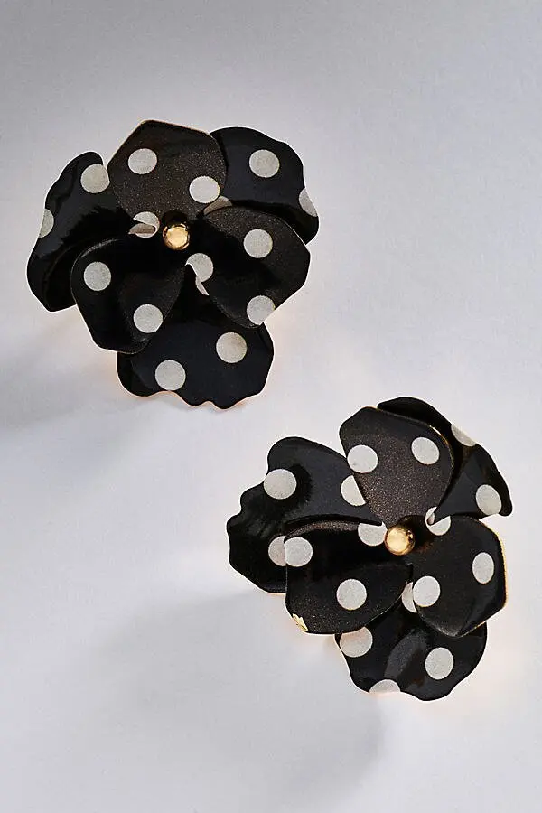 Maeve Floral Polka Dot Stud Earrings - Black