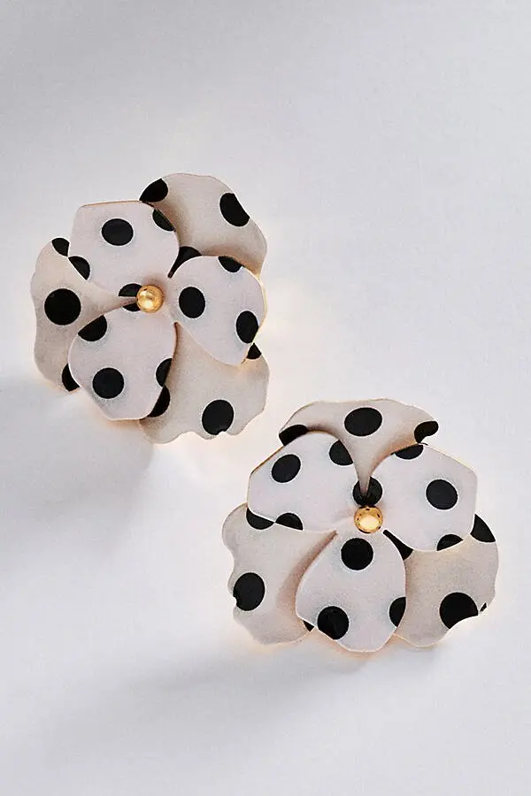 Maeve Floral Polka Dot Stud Earrings - White