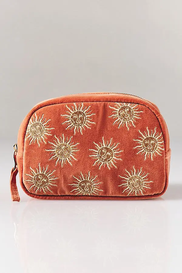 ELIZABETH SCARLETT Sun Embroidered Velvet Makeup Bag - Scarlett Sun