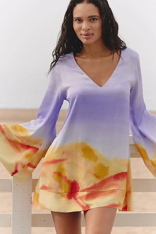 Sigal Trapeze Bell-sleeve Mini Dress
