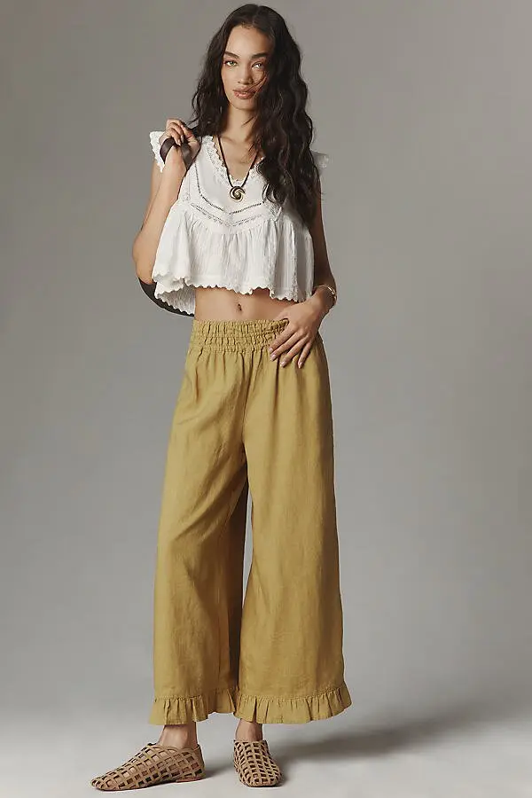 THE SOMERSET COLLECTION BY ANTHROPOLOGIE Somerset Linen Petticoat Crop Pants