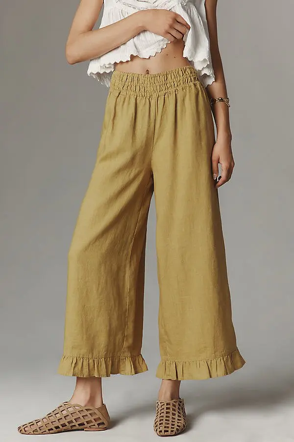 THE SOMERSET COLLECTION BY ANTHROPOLOGIE Somerset Linen Petticoat Crop Pants