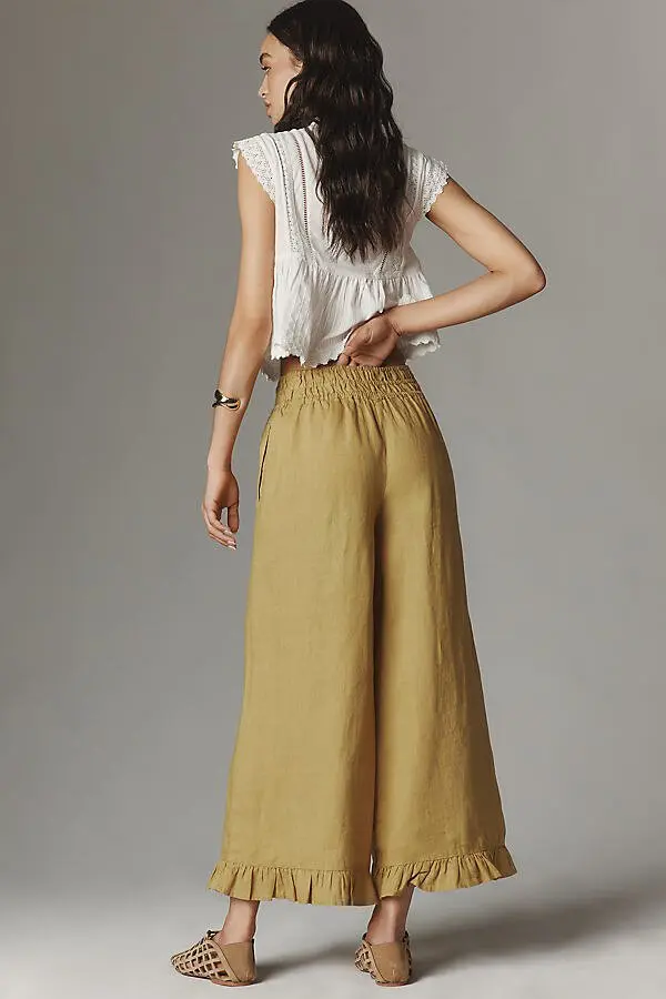 THE SOMERSET COLLECTION BY ANTHROPOLOGIE Somerset Linen Petticoat Crop Pants