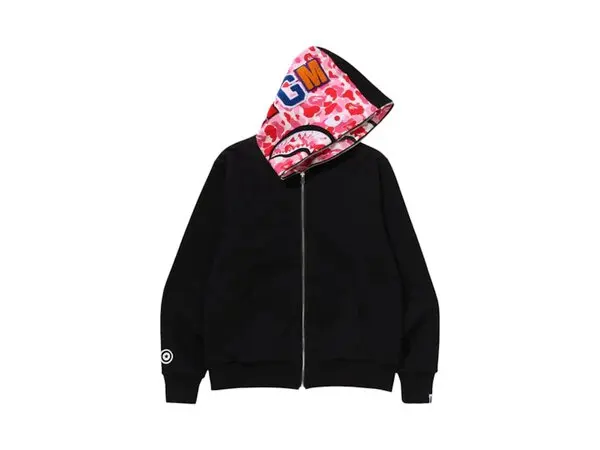 A BATHING APE Abc Camo Reversible Shark Full Zip Hoodie - Pink/black