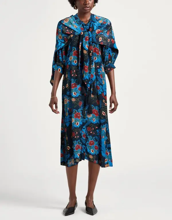 farm rio shirt dress Multicolor Stripes Embroidered Belted Organic Cotton Midi Dress