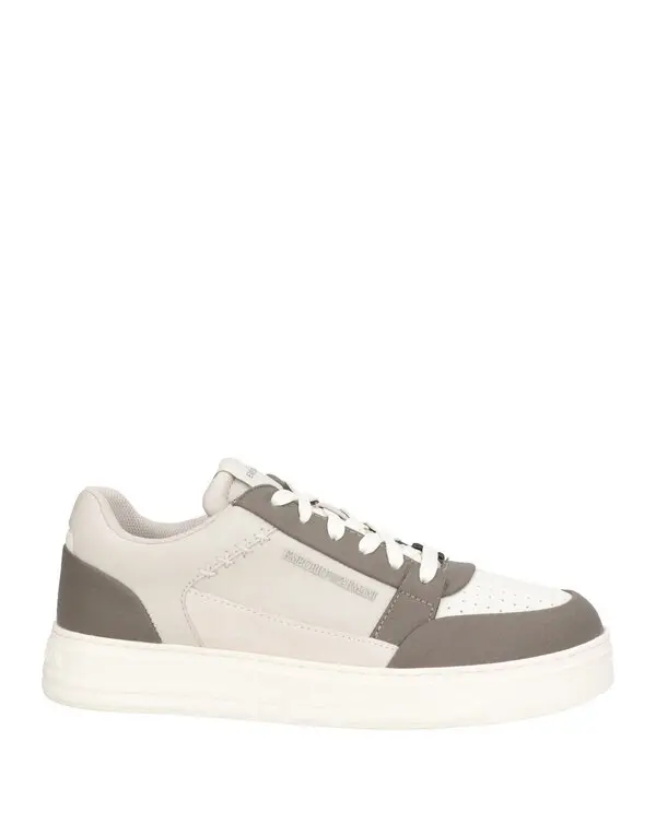 Emporio Armani Low-top Sneakers In Leather And Textile Fibers - Grey