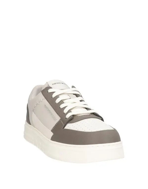 Emporio Armani Low-top Sneakers In Leather And Textile Fibers - Grey