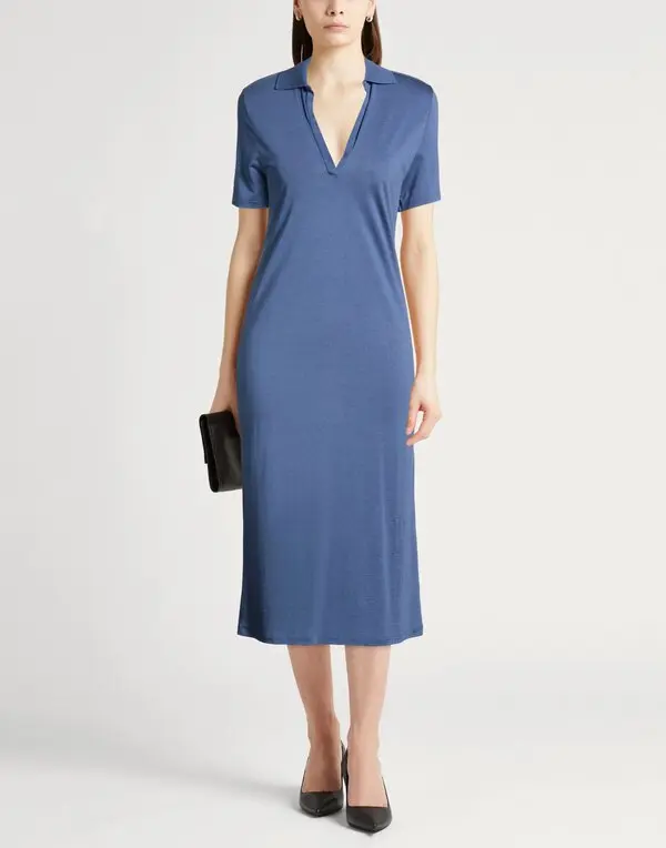 3/4 sleeve midi summer dresses Audrey Dress #3 Shirt Collar 3/4 Sleeve Midi Length Silk Velvet (Venez