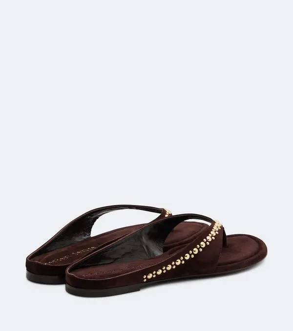 HERBERT LEVINE Sun Kissed Embellished Suede Thong Sandals - Brown