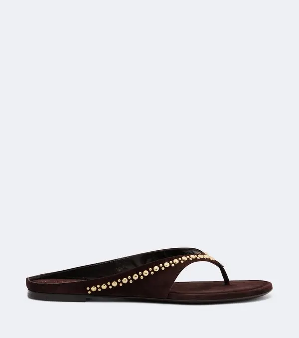 HERBERT LEVINE Sun Kissed Embellished Suede Thong Sandals - Brown