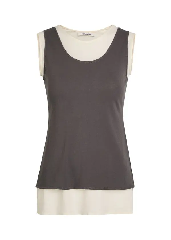 VORANIDA Layered-effect Cotton Tank Top - Grey