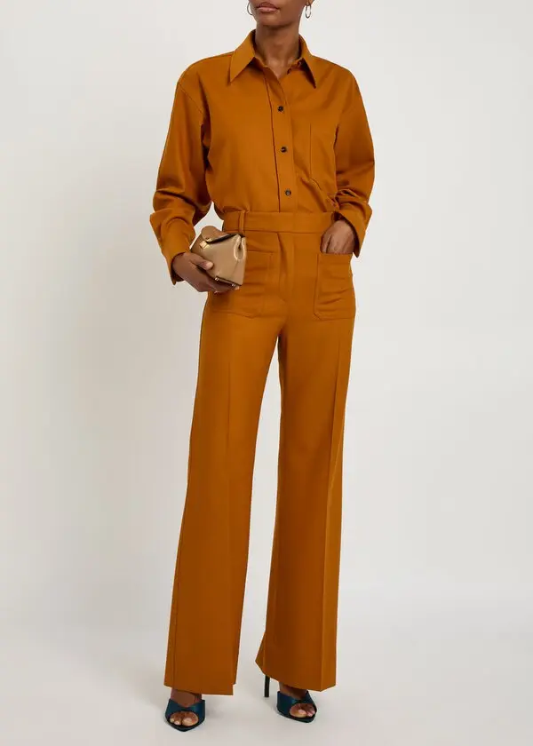 Victoria Beckham Alina Flared-leg Twill Trousers - Bronze