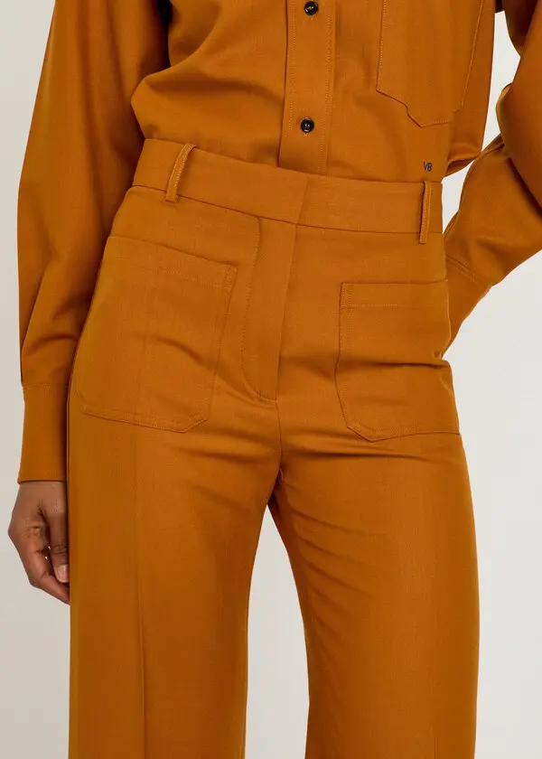 Victoria Beckham Alina Flared-leg Twill Trousers - Bronze