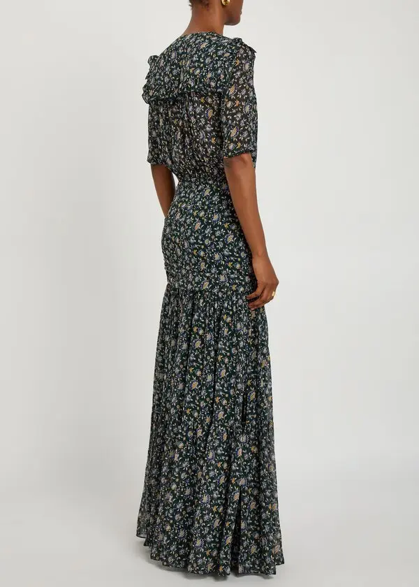 Veronica Beard Floral-print Silk Maxi Dress - Dark Green