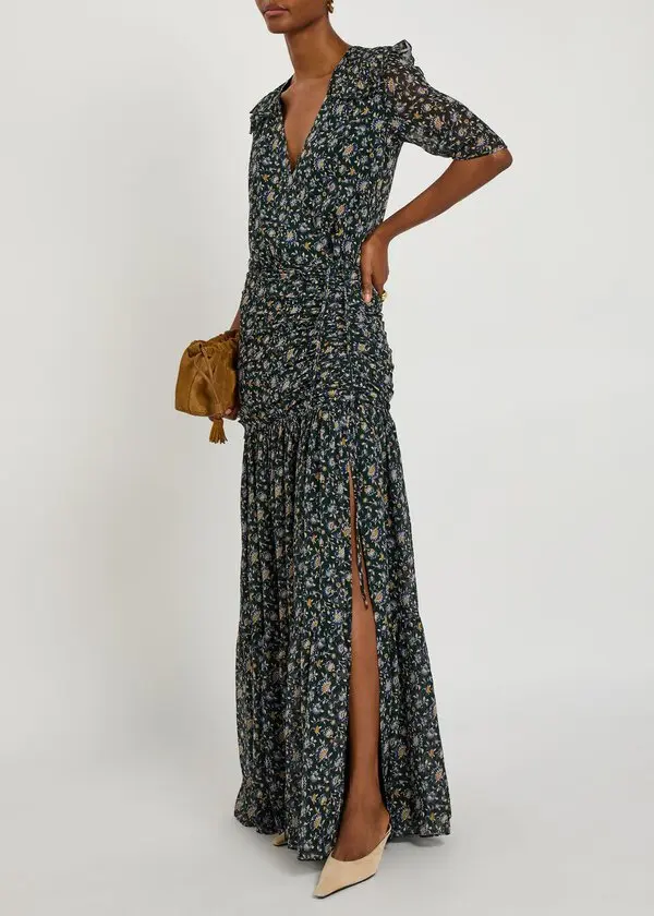 Veronica Beard Floral-print Silk Maxi Dress - Dark Green