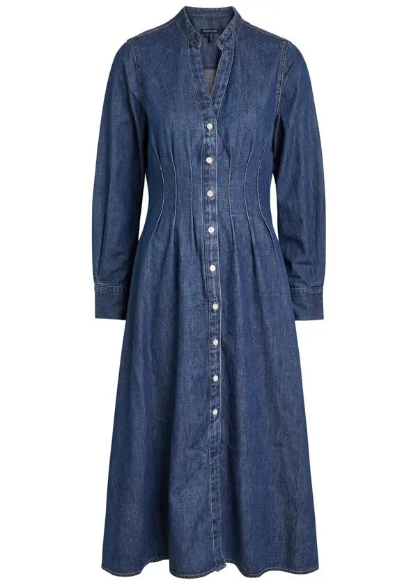 Veronica Beard Arcadia Pintuck Denim Midi Dress