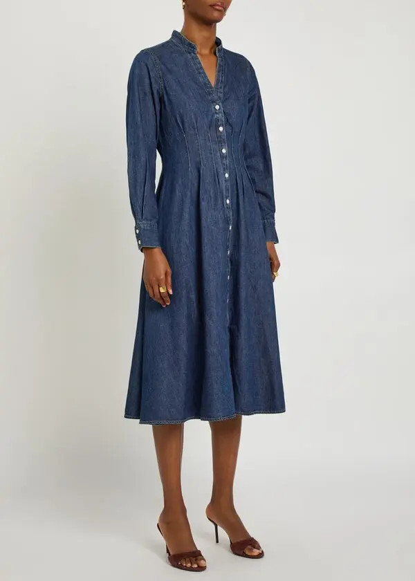 Veronica Beard Arcadia Pintuck Denim Midi Dress In Blue - 50% Off |  Editorialist