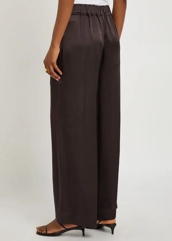 LIBEROWE Relaxed Wide-leg Satin Trousers - Brown