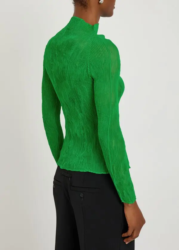 Issey Miyake Pleated Chiffon Top - Green