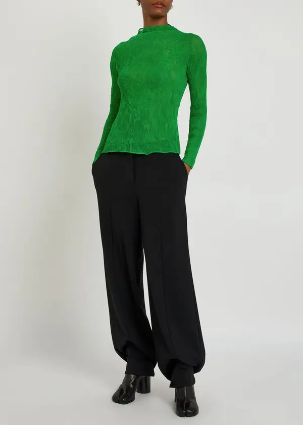 Issey Miyake Pleated Chiffon Top - Green