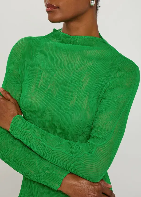 Issey Miyake Pleated Chiffon Top - Green