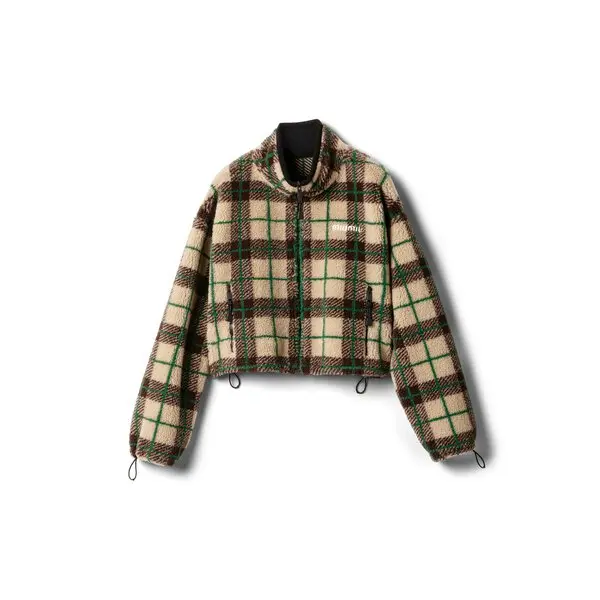 Miu Miu Checked Teddy Jacket With Zip Closure - Albino/cocoa