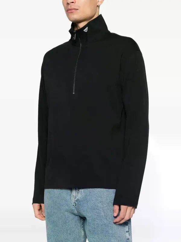 Emporio Armani Zip-up Point Collar Sweater - Black