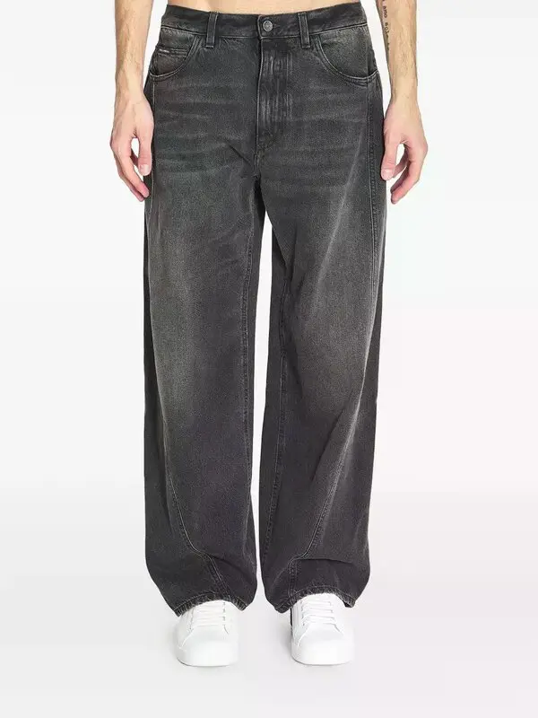 Dolce & Gabbana Logo Plaque Wide Leg Denim Jeans - Grey