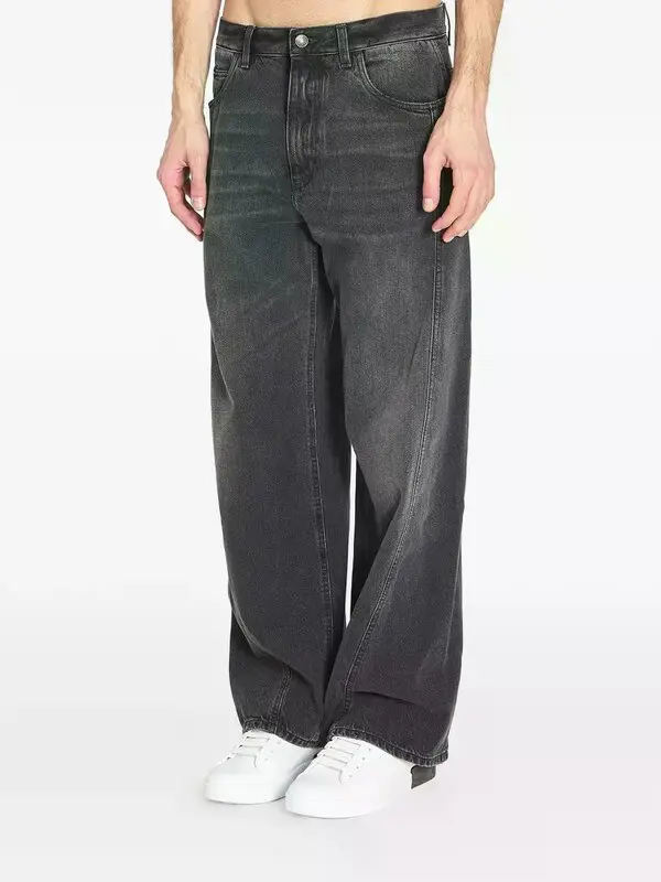 Dolce & Gabbana Logo Plaque Wide Leg Denim Jeans - Grey