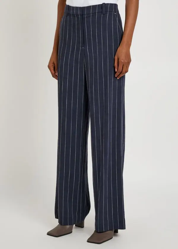 Simkhai Tavar Pinstripe Straight-leg Canvas Trousers - Navy