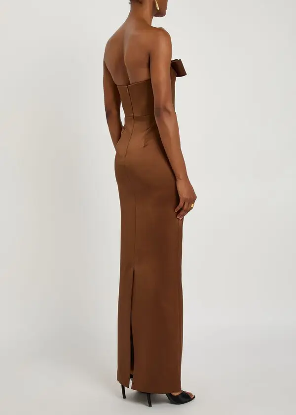 THE NEW ARRIVALS ILKYAZ OZEL Strapless Satin Maxi Dress With Bow Appliqu