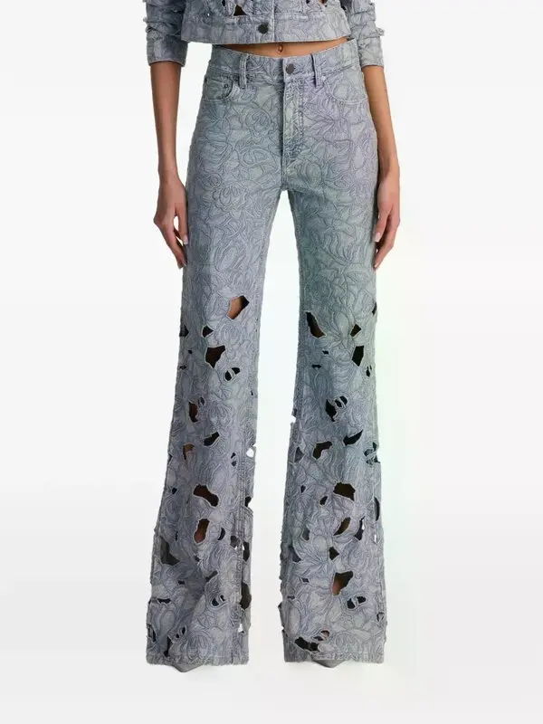 Alice + Olivia Embroidered Eyelet High-rise Jeans