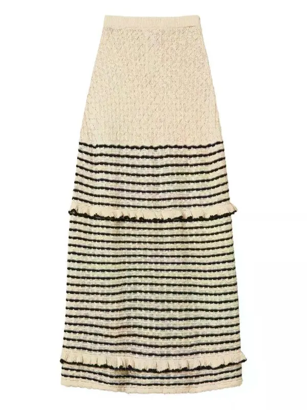 TWINSET Striped Ruffled Maxi Skirt