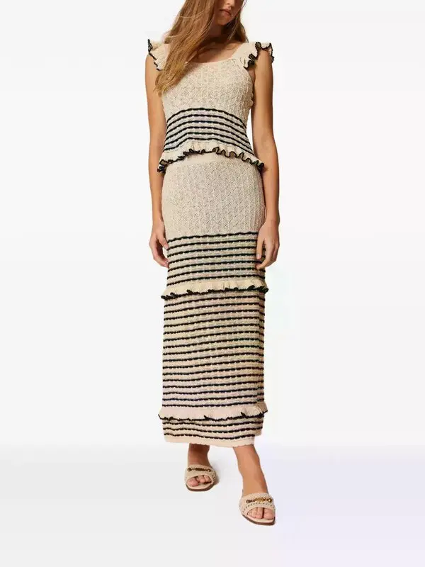 TWINSET Striped Ruffled Maxi Skirt