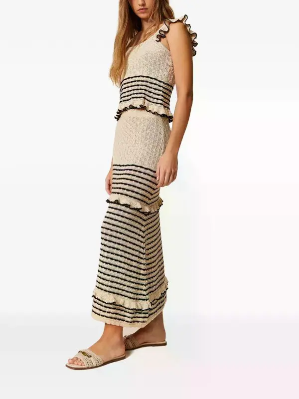 TWINSET Striped Ruffled Maxi Skirt