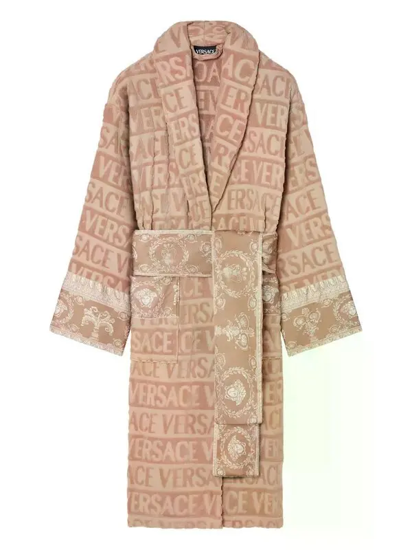 Versace Logo Baroque-print Bathrobe - Neutrals