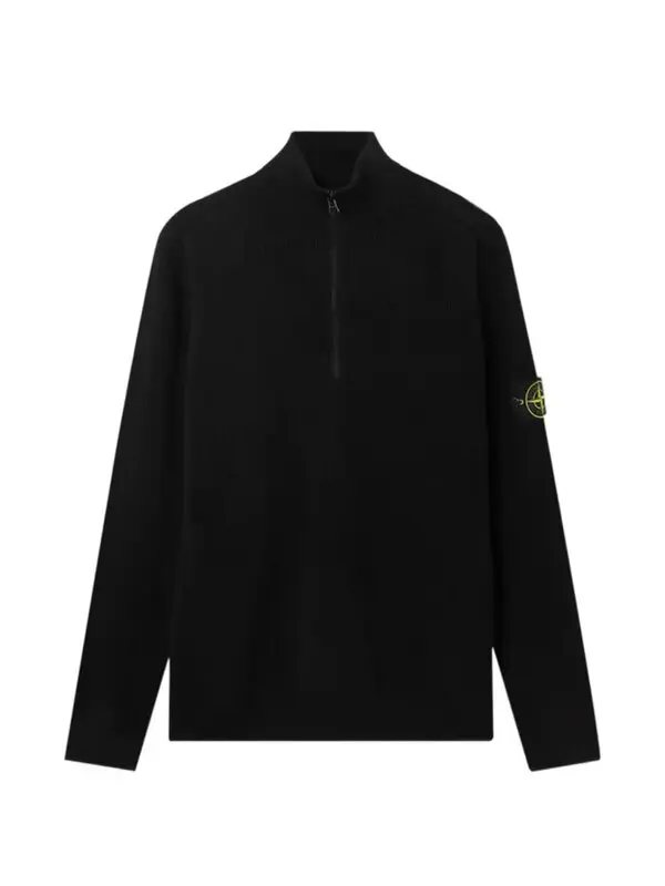 Stone Island Compass-motif Ribbed Sweater - Black