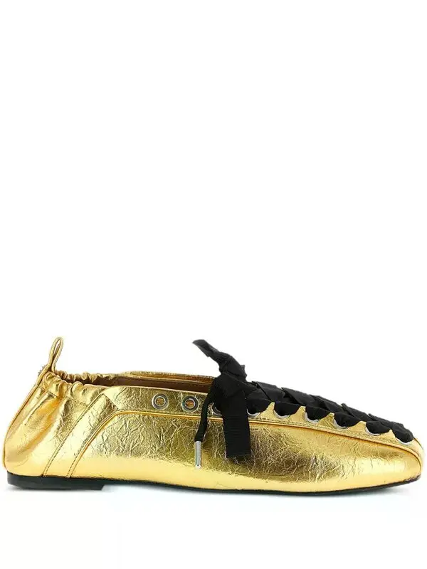 GANNI Lace-up Ballerina Flats - Gold