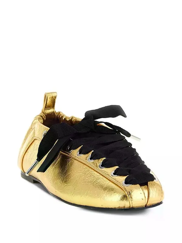 GANNI Lace-up Ballerina Flats - Gold