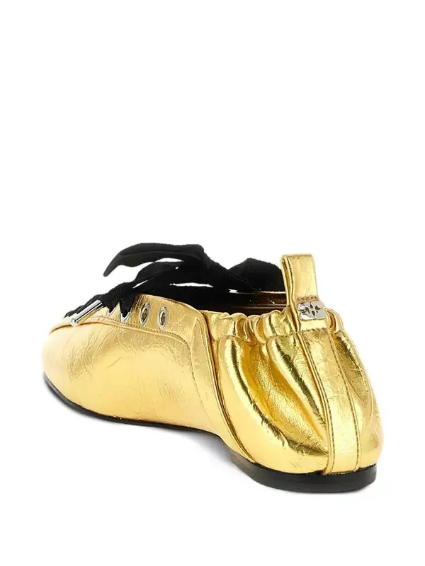 GANNI Lace-up Ballerina Flats - Gold