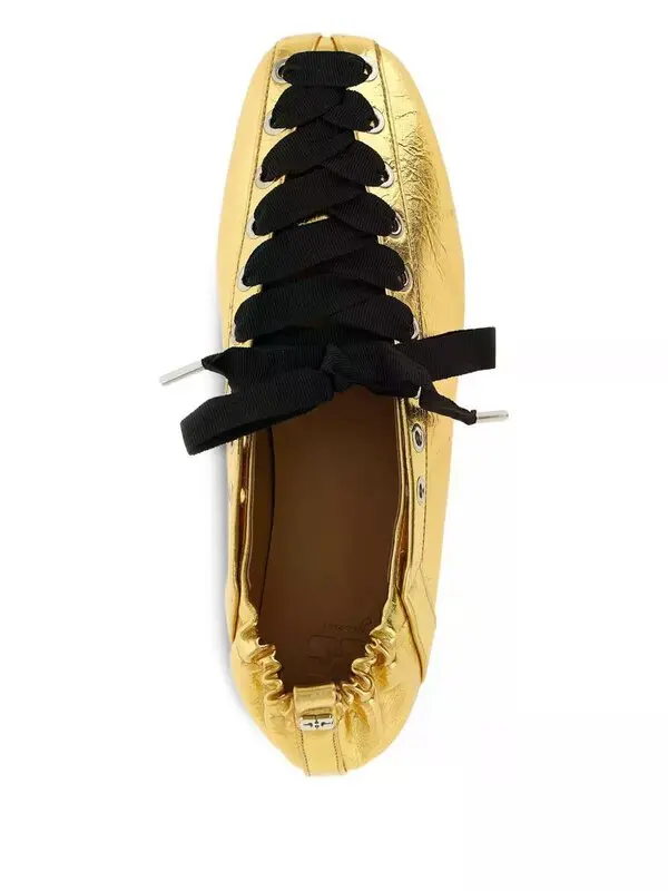 GANNI Lace-up Ballerina Flats - Gold