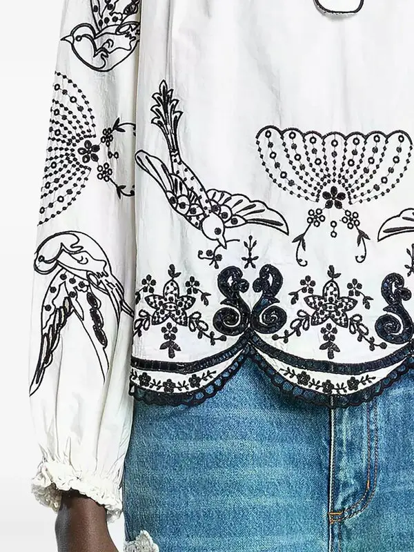 Sea Embroidered V-neck Blouse