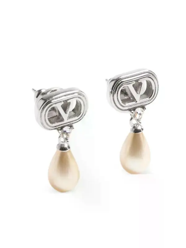 Valentino Garavani Vlogo Crystal And Pearl Drop Earrings - Silver