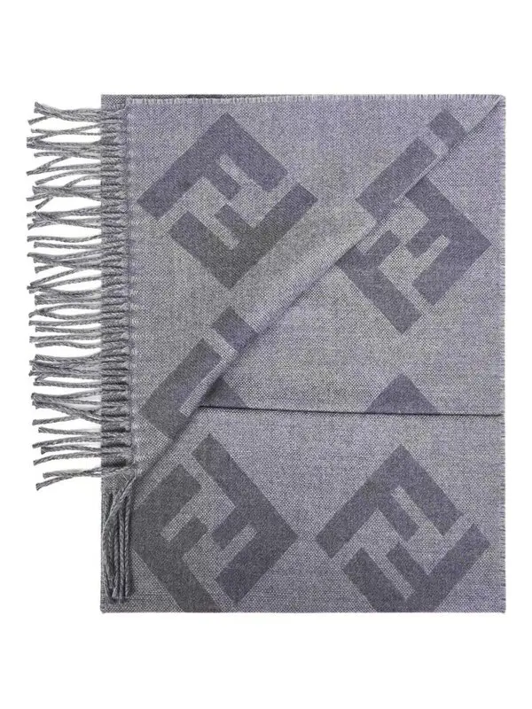 Fendi Macro Motif Fringed Scarf - Grey