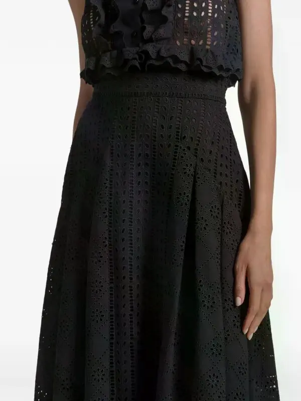Alberta Ferretti Eyelet Midi Skirt - Black