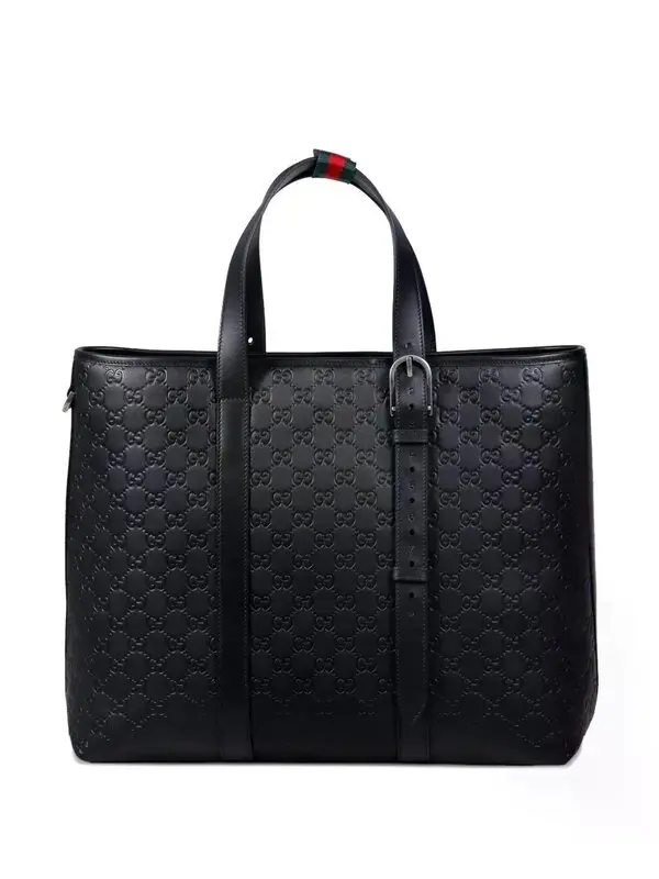 Gucci Embossed Buckle Tote - Black