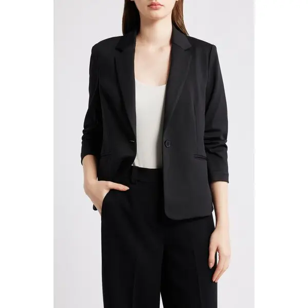 Anne Klein Scrunch Sleeve Ponte Knit Blazer