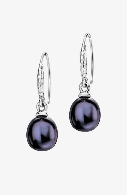 DOWER & HALL 8mm Oval Peacock Luna Pearl Drop Earrings - Sterling Silver